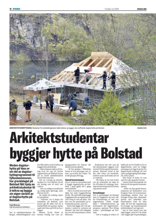 BAS byggjer hytte på Bolstad - Bergen Arkitekthøgskole